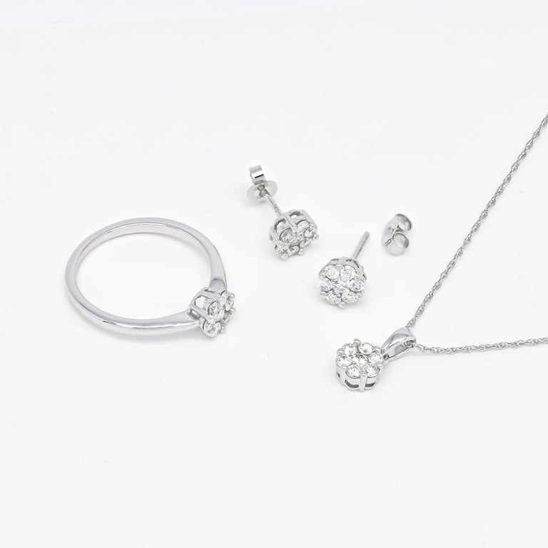 18KT White Gold Diamond Bridal Jewelry Set S01217, Flower Cluster ...