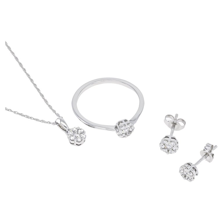 18KT White Gold Diamond Bridal Jewelry Set S01217, Flower Cluster ...