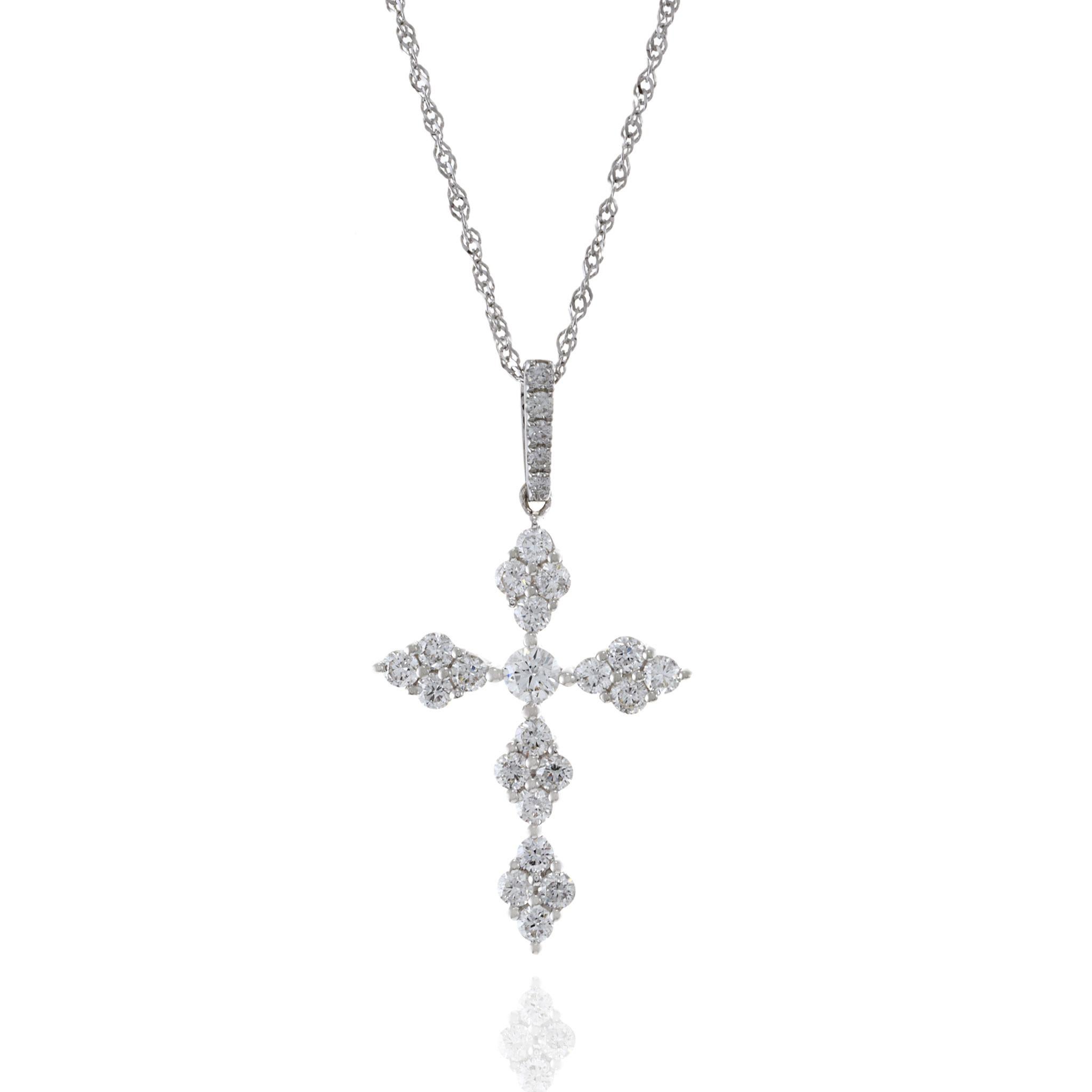 18KT White Gold Diamond Cross Pendant For Sale at 1stDibs