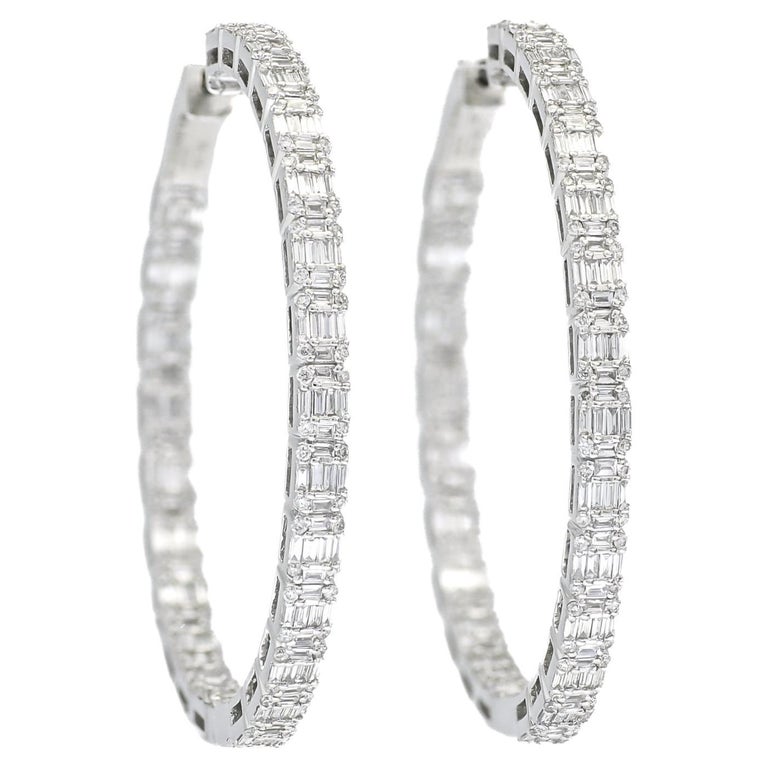 18KT White Gold Diamond 'in and Out' Cluster Illusion Hoop Earring ...