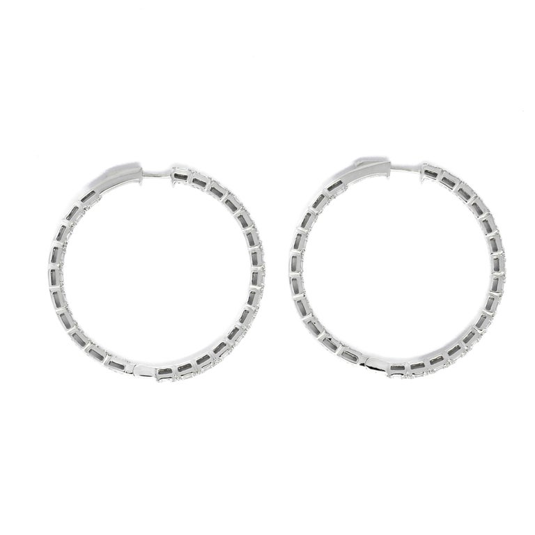 18KT White Gold Diamond 'in and Out' Cluster Illusion Hoop Earring ...