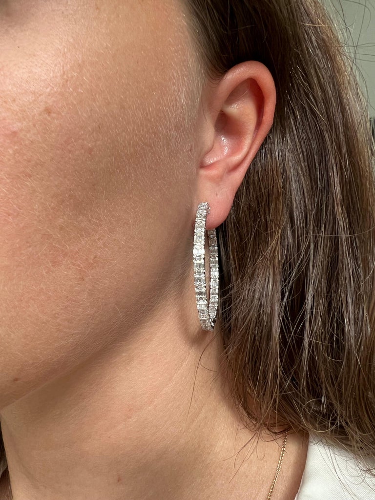 18KT White Gold Diamond 'in and Out' Cluster Illusion Hoop Earring ...