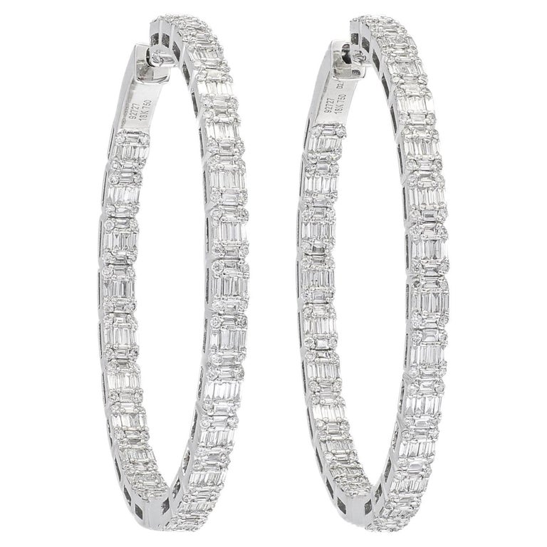 18KT White Gold Diamond 'in and Out' Cluster Illusion Hoop Earring ...