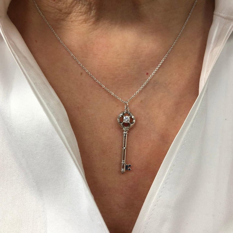 18 Karat White Gold Diamond Key Pendant on an 18 Karat White Gold Chain ...