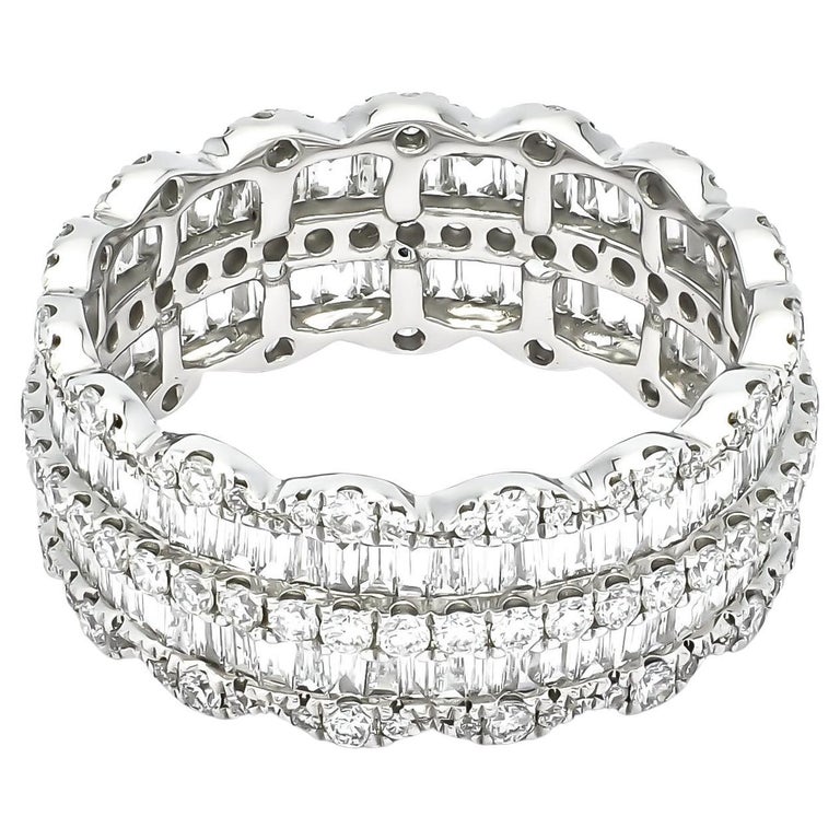 18KT White Gold Diamond Multi Row Eternity Band, Modern Statement ...