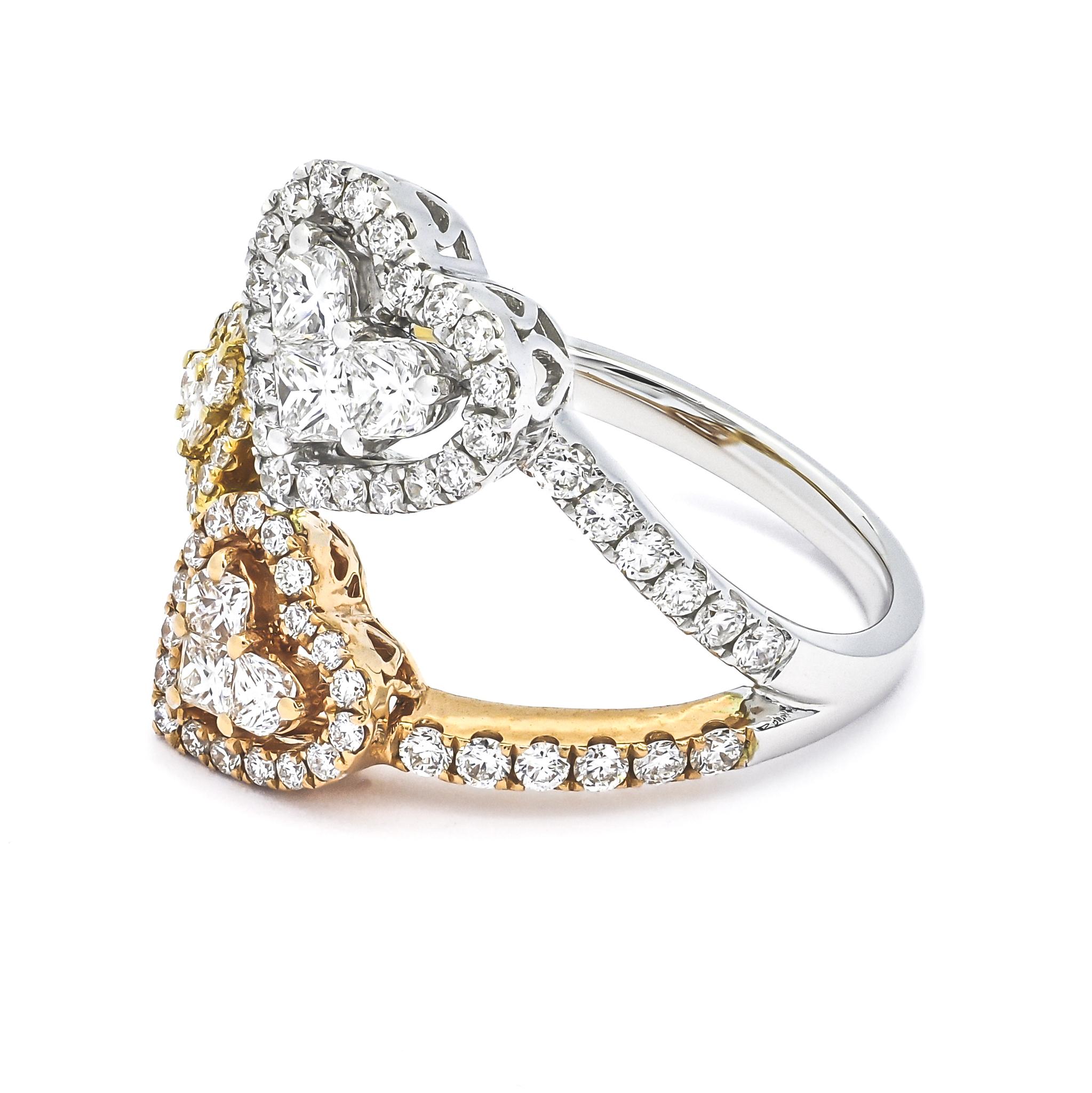 Customizable 18KT White Gold Diamonds 3 Heart Shape Cluster Statement ...