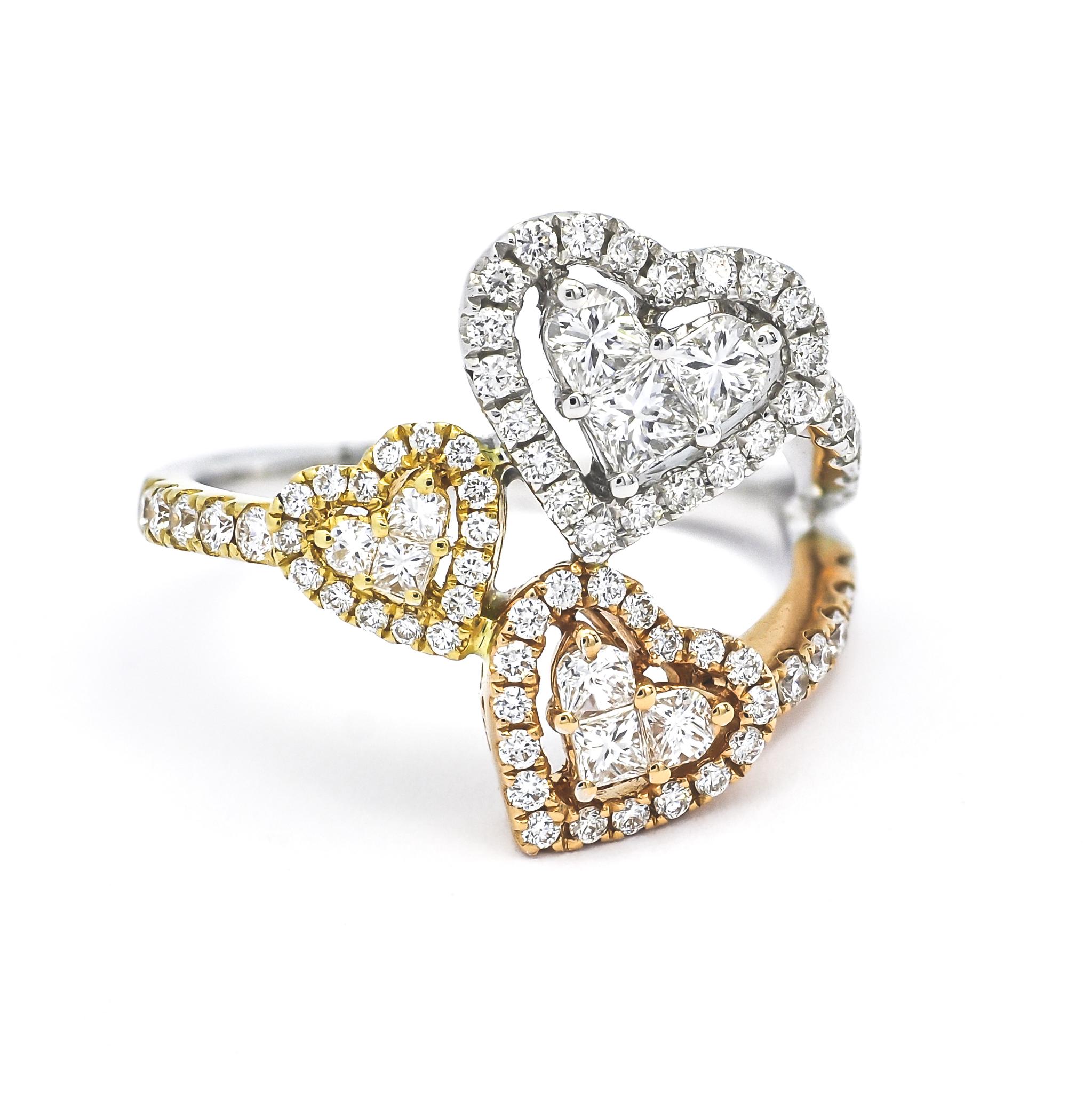 Customizable 18KT White Gold Diamonds 3 Heart Shape Cluster Statement ...