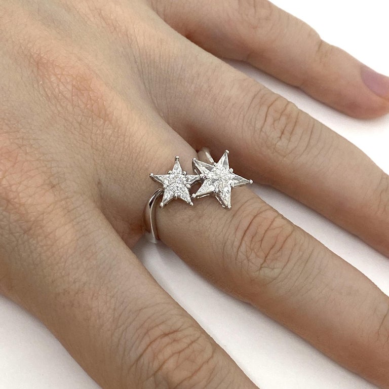 18 Karat White Gold Double Stars 1 Carat White Diamond Noble - Cut For ...