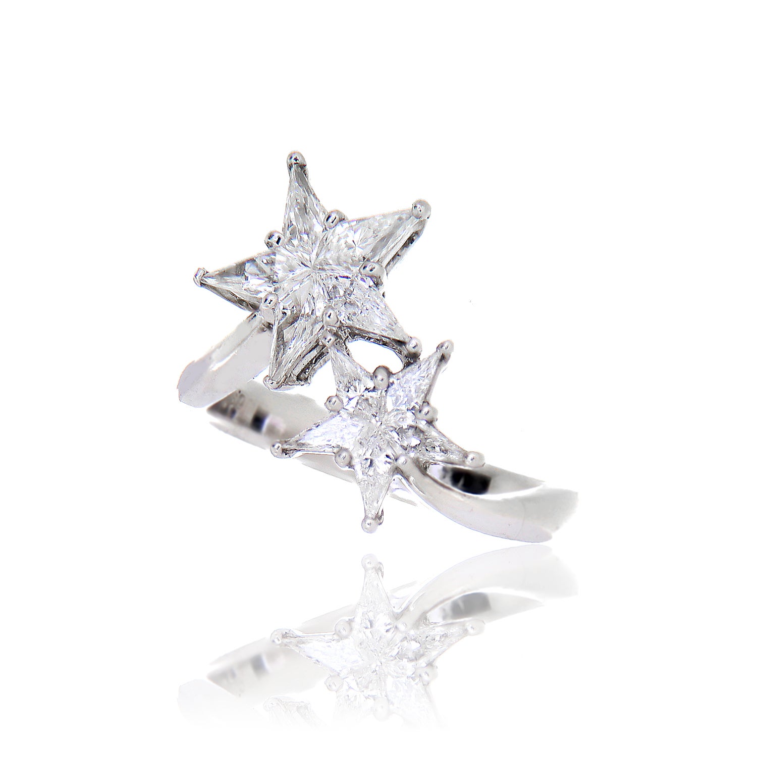 18 Karat White Gold Double Stars 1 Carat White Diamond Noble - Cut For ...