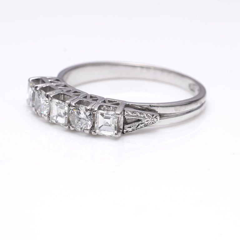 Platinum Five Stone 0.75 Carats Diamond Ring For Sale at 1stDibs