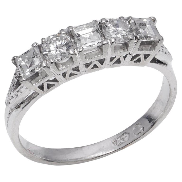 Platinum Five Stone 0.75 Carats Diamond Ring For Sale at 1stDibs