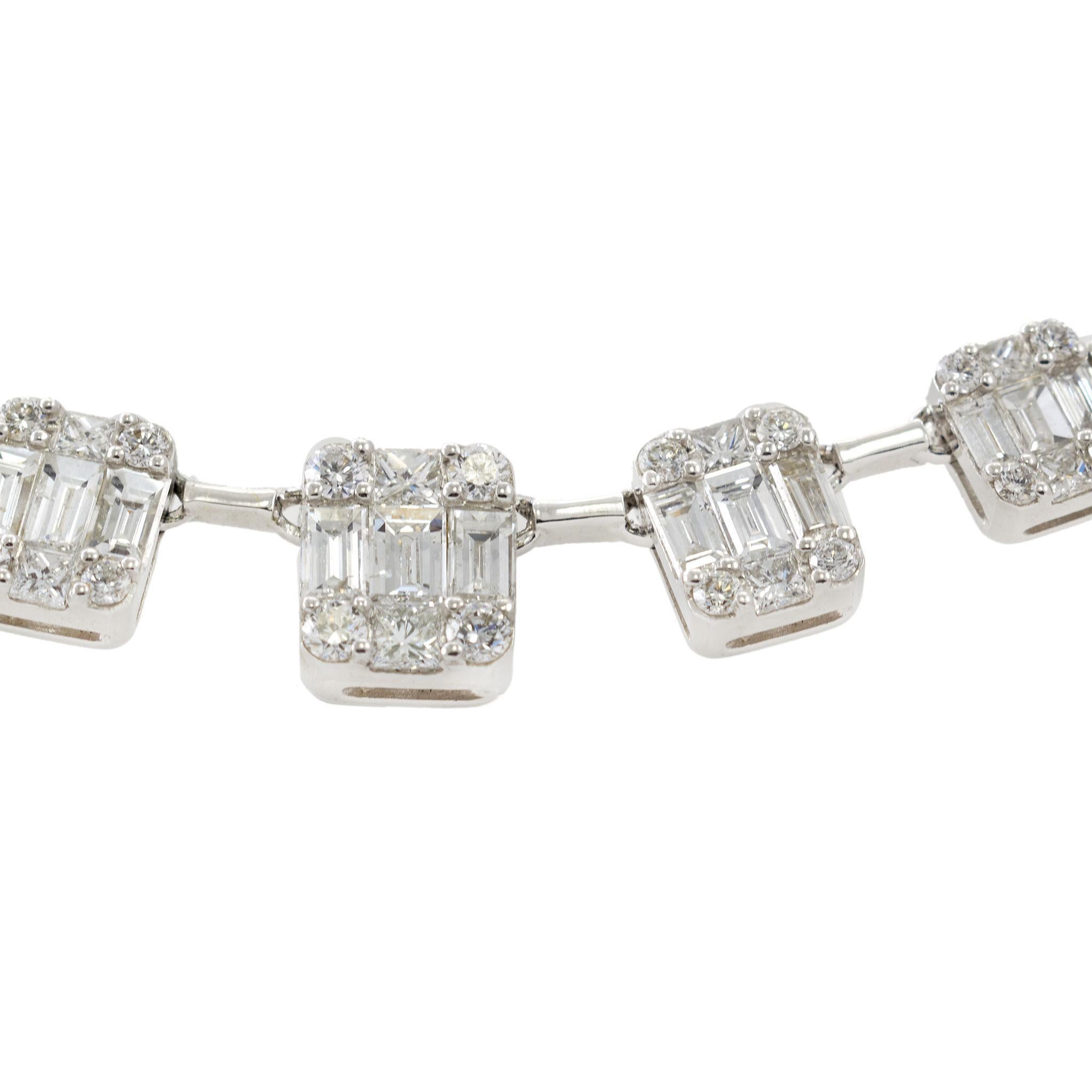 18KT White Gold Graduated Emerald and Multi-Cut Diamond Necklace For ...