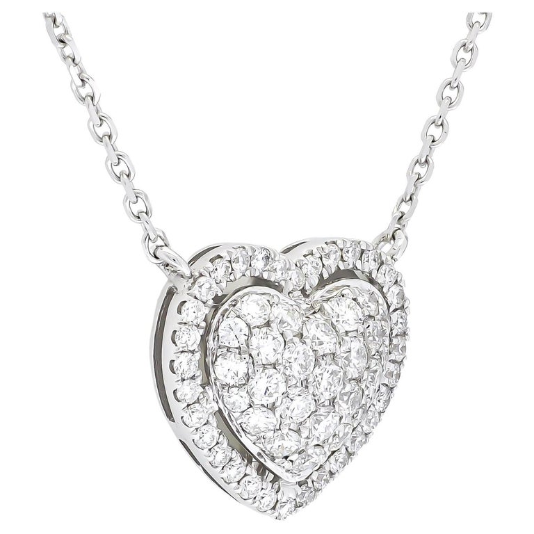 18KT White Gold Heart Cluster Halo Pendant Necklace NP4868 For Sale at ...