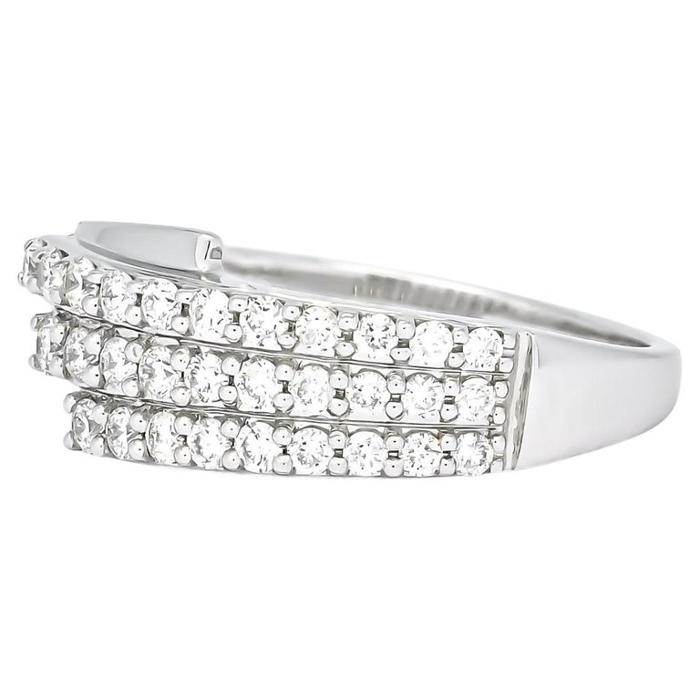 18KT White Gold Multi Row Natural Diamonds Band, Stackable Fashion ...