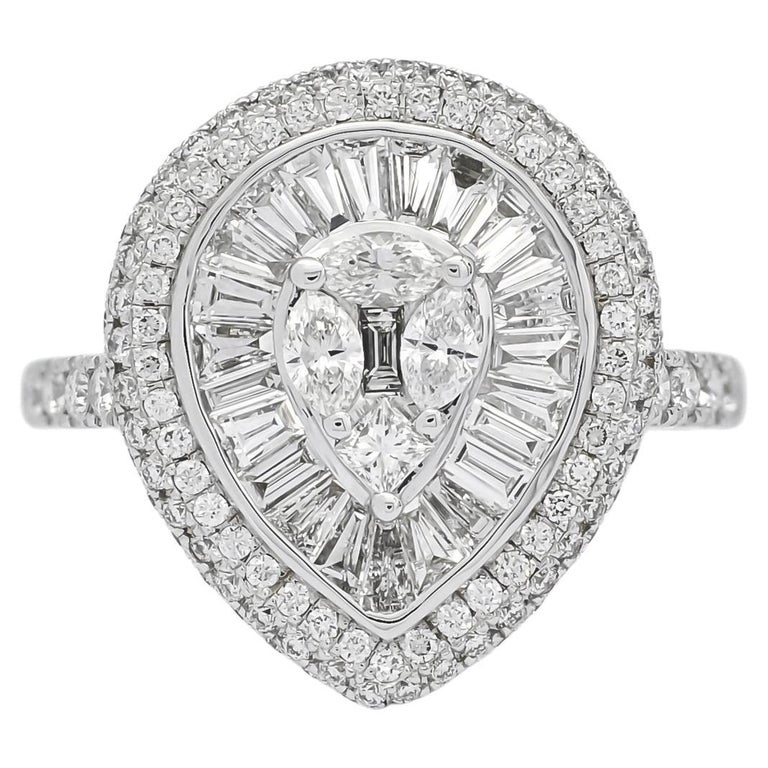 18KT White Gold Multi-Stone Halo Natural Diamonds Cluster Marquise ...