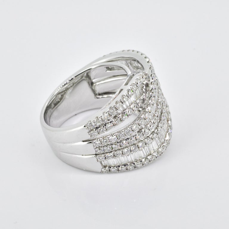 Customizable 18KT White Gold Natural Diamonds Channel Multi Overlap Row ...