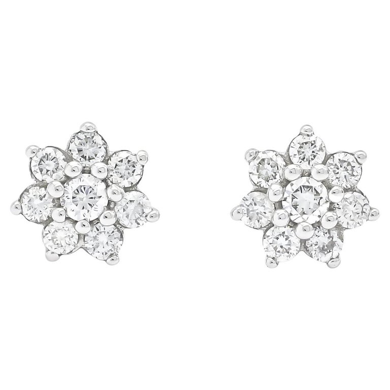 Natural Diamonds and 18KT White Gold Round Brilliant Floral Prong-Set ...
