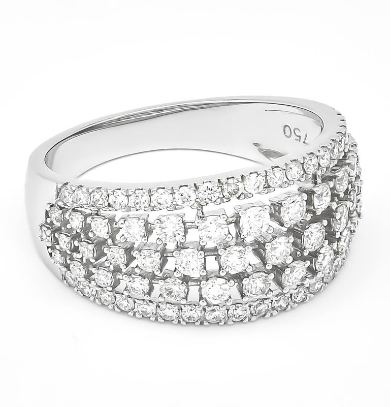 18Kt White Gold Natural Diamonds Multi Row Luxury Fashion Ring For Sale ...