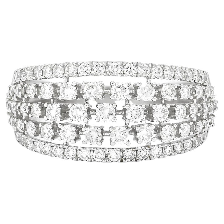 18Kt White Gold Natural Diamonds Multi Row Luxury Fashion Ring For Sale at 1stDibs