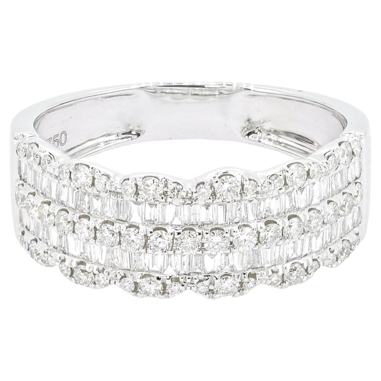 18KT White Gold Natural Diamonds Multi Row Stackable Anniversary Ring ...