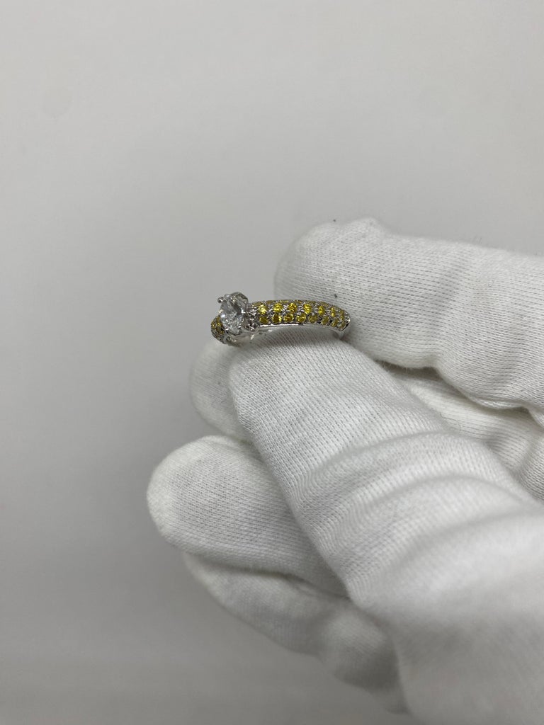 18Kt White Gold Navette Shape Diamond and Yellow Sapphires Pavé For ...