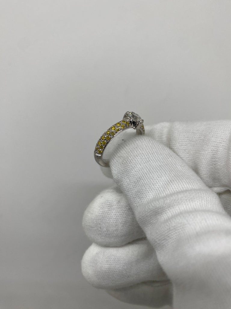 18Kt White Gold Navette Shape Diamond and Yellow Sapphires Pavé For ...