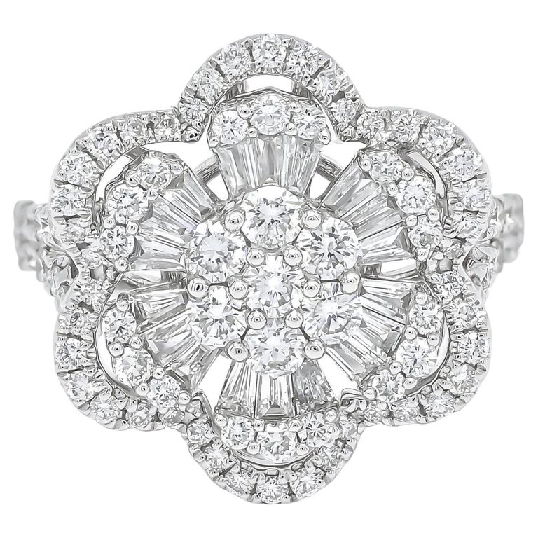 Customizable 18KT White Gold Round Baguette Diamonds Flower Star Burst ...