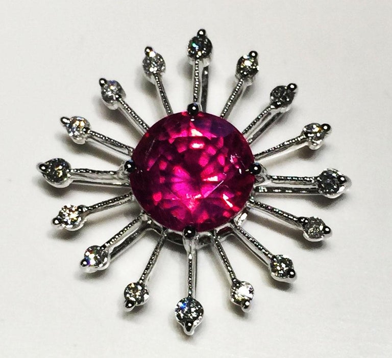 18kt White Gold Ruby Burst Pendant with Diamonds For Sale at 1stDibs
