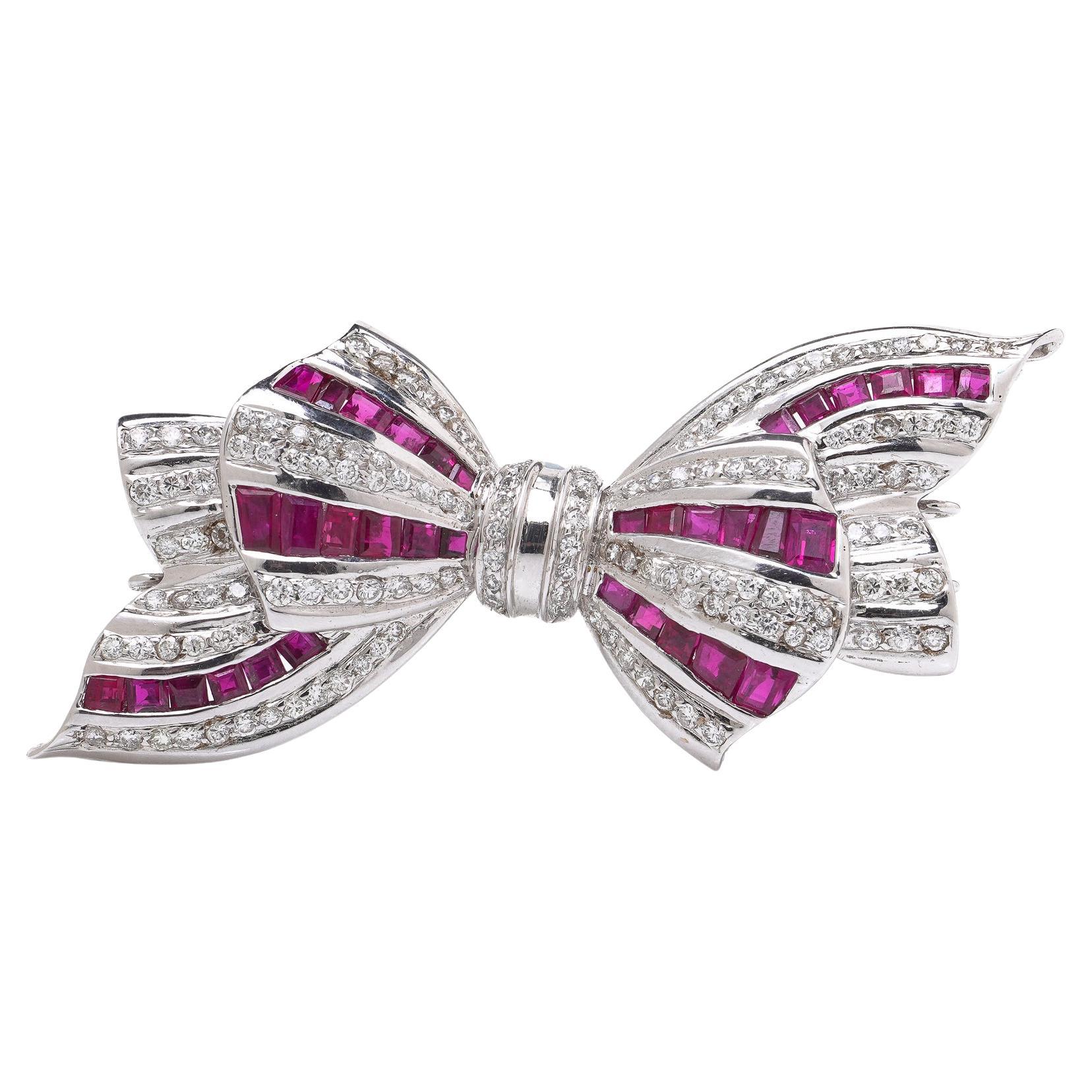 Antique No-Heat Ruby Bow Brooch For Sale at 1stDibs