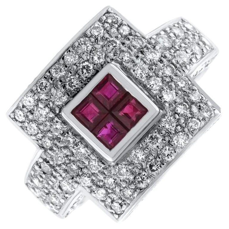 Customizable 18kt White Gold Ruby Fashion Ring with 0.70ct in Diamonds ...