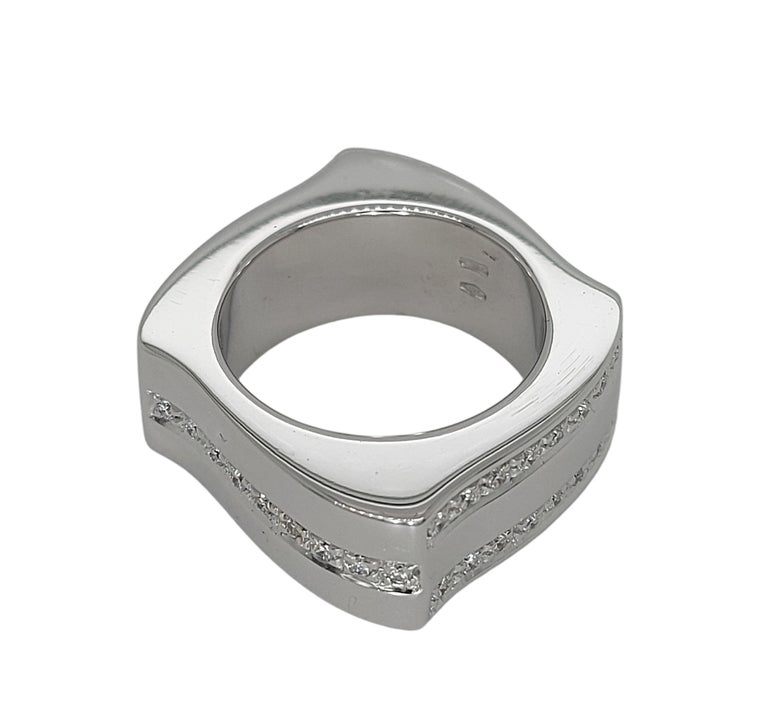 18kt White Gold Square, Wave Schroeder Joailliers Ring with Diamonds ...