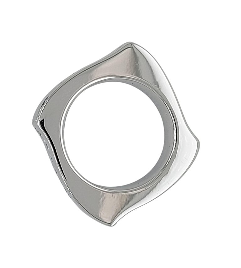 18kt White Gold Square, Wave Schroeder Joailliers Ring with Diamonds ...