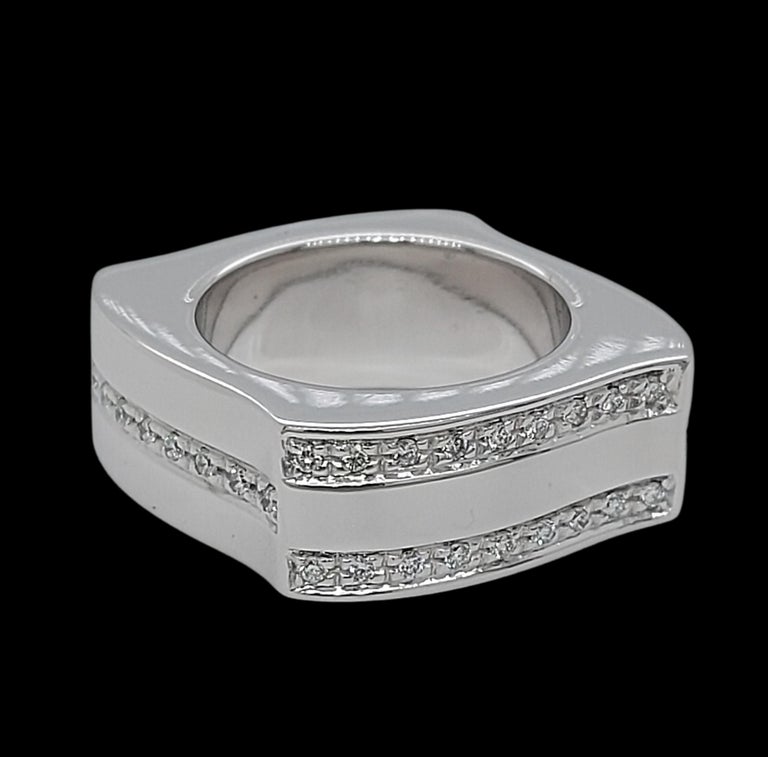 18kt White Gold Square, Wave Schroeder Joailliers Ring with Diamonds ...