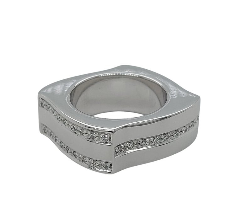 18kt White Gold Square, Wave Schroeder Joailliers Ring with Diamonds ...