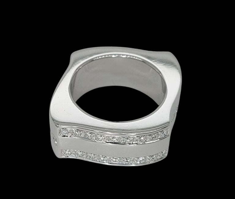 18kt White Gold Square, Wave Schroeder Joailliers Ring with Diamonds ...
