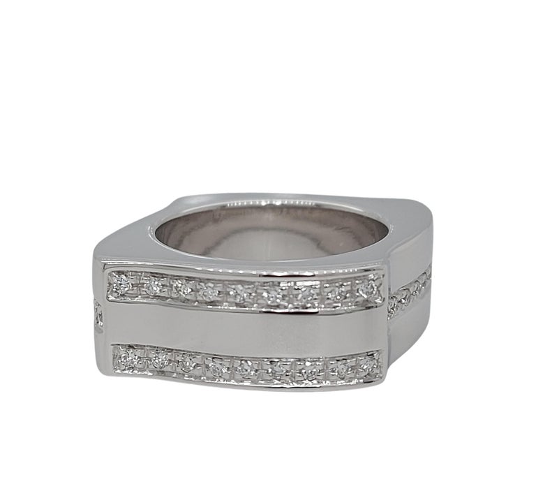 18kt White Gold Square, Wave Schroeder Joailliers Ring with Diamonds ...