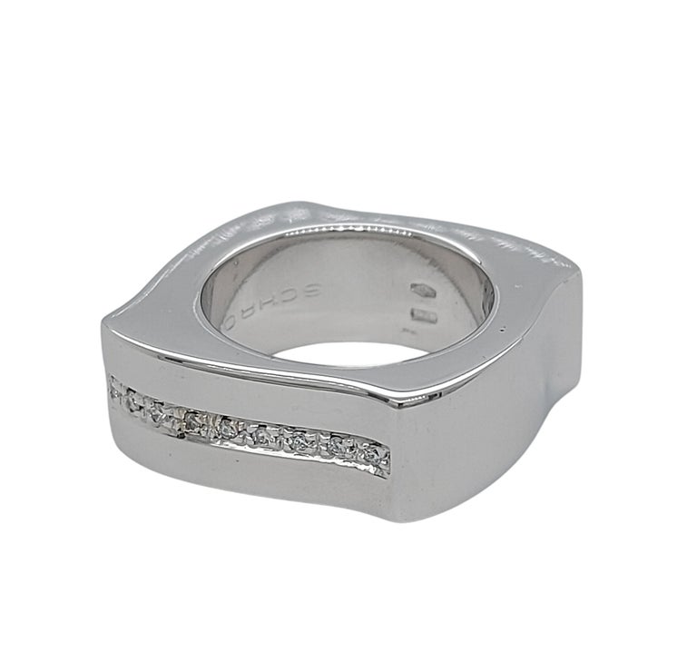 18kt White Gold Square, Wave Schroeder Joailliers Ring with Diamonds ...