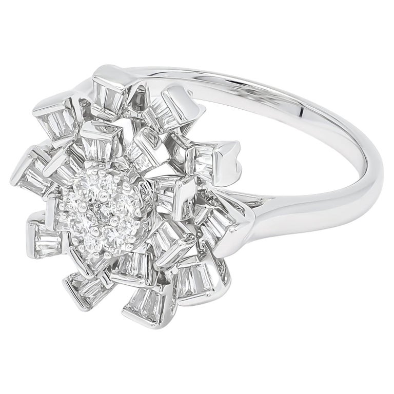 18KT White Gold Star Burst Floral Diamond High Fashion Ring R071248 For ...