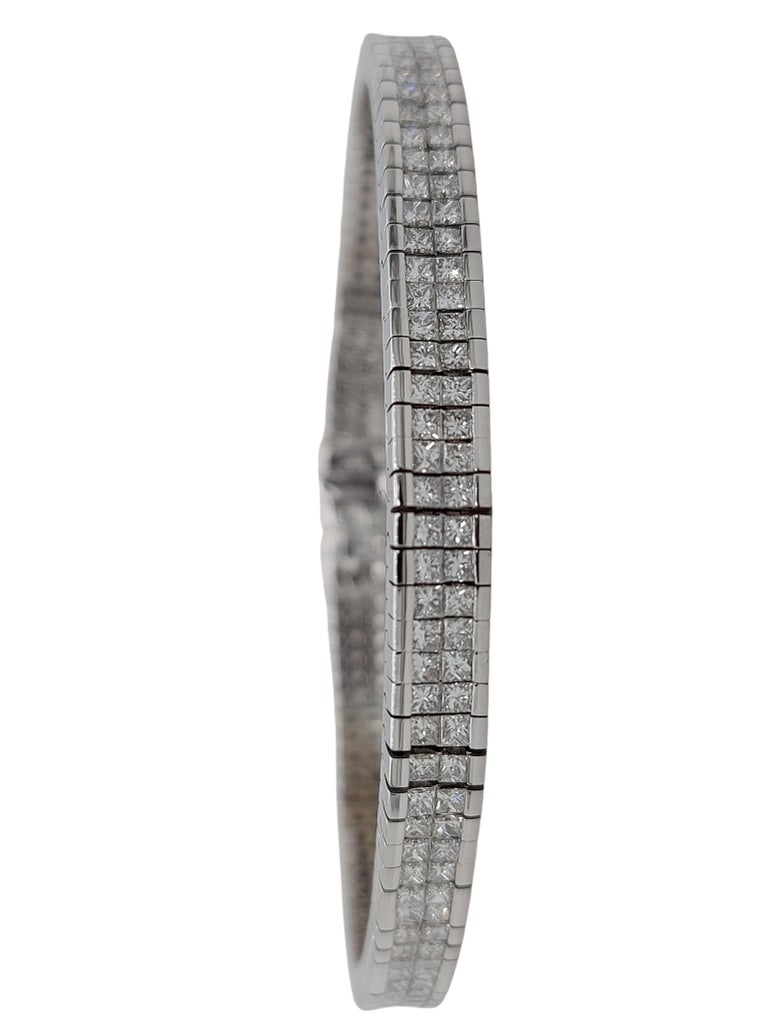 18kt White Gold Tennis Bracelet Invisible setting Princess Cut Diamonds ...