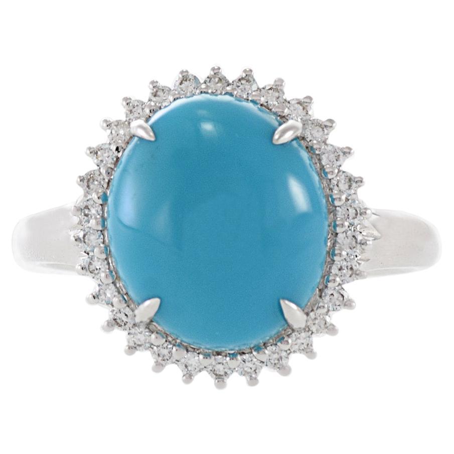18KT White Gold Oblong Turquoise And Diamond Ring For Sale at 1stDibs
