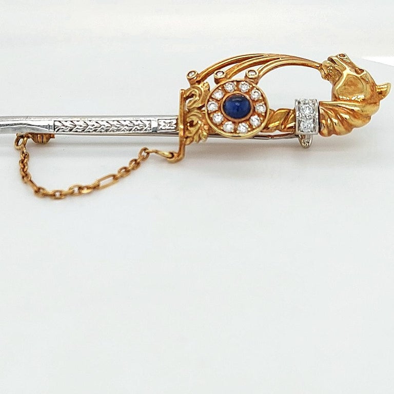 18kt Yellow and White Gold Sword Horse Hilt with Diamonds and Sapphire ...