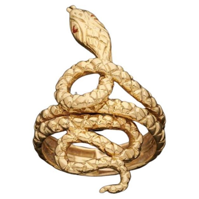 Bague serpent vintage en or jaune 18 carats et émail rouge - En vente ...