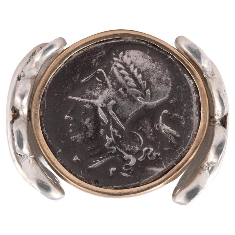 18kt Yellow Gold And Silver Ancient Silver Coin Corinthia 375-300 BC ...
