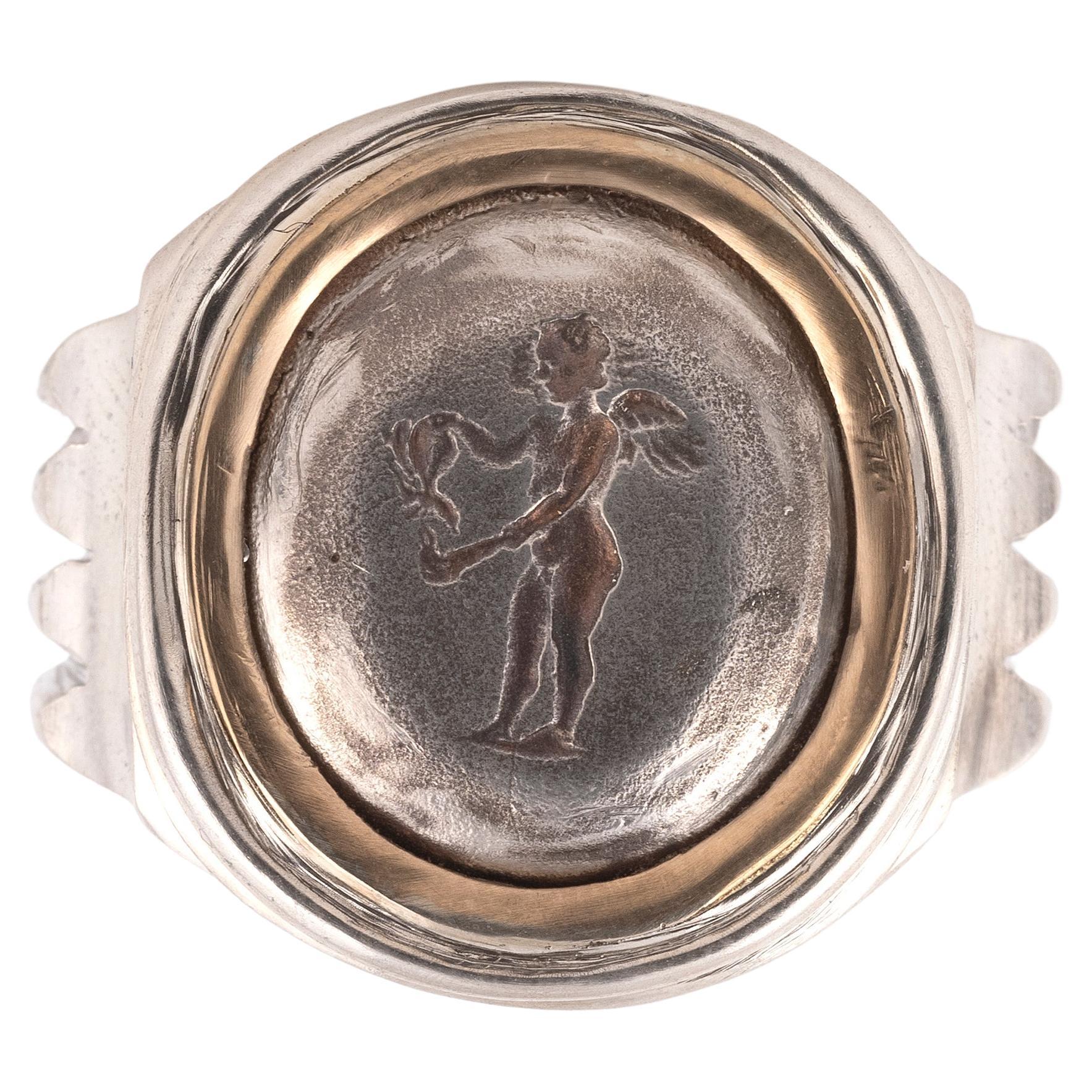 18kt Yellow Gold And Silver Cameo A Smiling Satyr Men's Ring For Sale ...