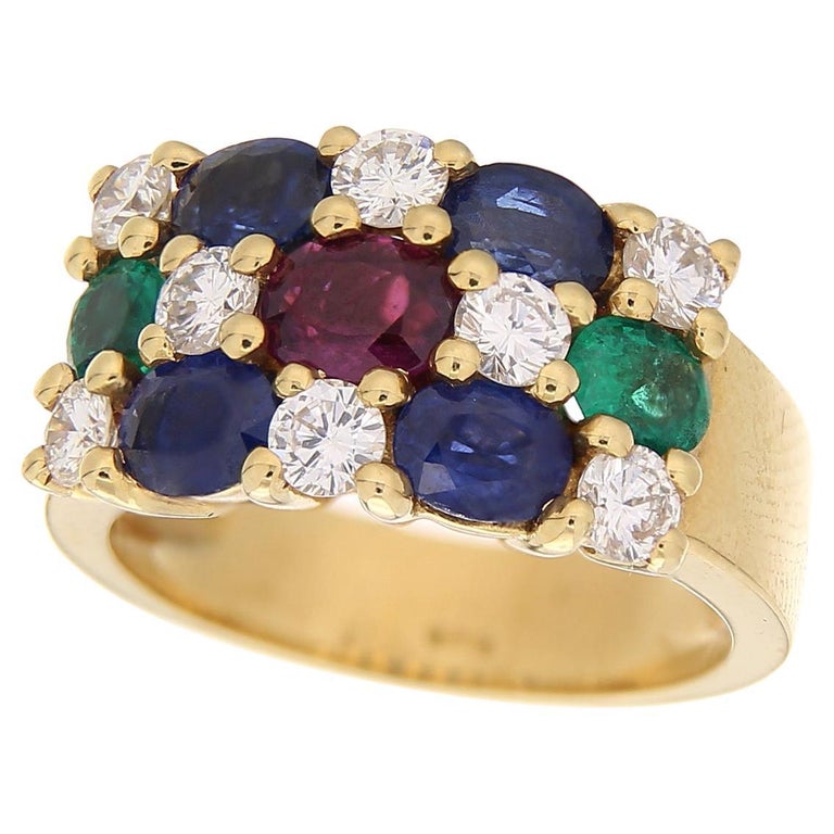 18Kt Yellow Gold Blue Sapphires, Rubies and Emeralds 2.98 ct White ...