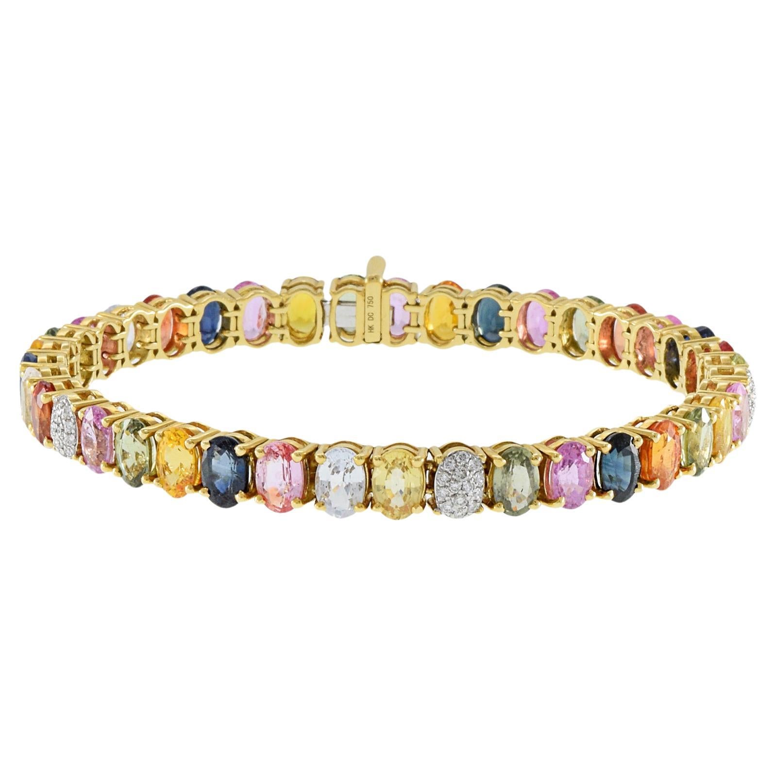 18KT White Gold Multi Color Sapphire and Diamond Bracelet For Sale at ...
