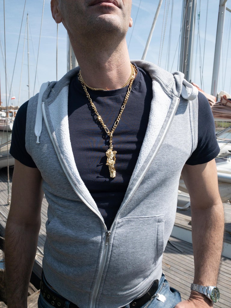 18kt Yellow Solid Gold Chain with Big Pendant "Saint Sebastian the ...