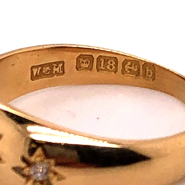 18 Karat Yellow Gold Diamond and Sapphire Star Bezel Gypsy Set Ring at ...