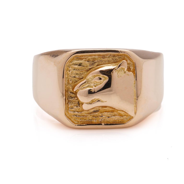 18kt. Yellow Gold Extra Large Size Men's Signet Ring, Featuring Panther ...