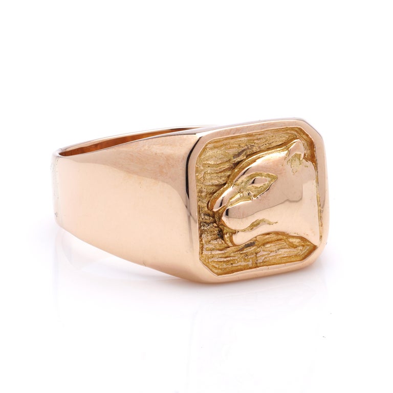 18kt. Yellow Gold Extra Large Size Men's Signet Ring, Featuring Panther ...